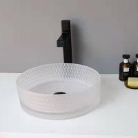 China Acid Matt Glass Vessel Basins Bathroom Vanity 12mm High End Crystal Diamond for sale