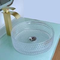 China 12mm Table Top Hand Wash Basin 15.5 Inch Transparent Crystal Round Bathroom Sink Basin Bowl for sale