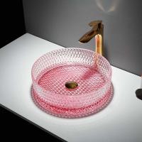 China Pink Bottom Round Glass Sink Bowl Bathroom 15 Inch Height 15.8 Inch for sale