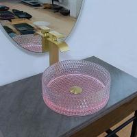 China Pink Bottom Round Glass Sink Bowl Bathroom 15 Inch Height 15.8 Inch for sale