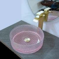 China Pink Bottom Round Glass Sink Bowl Bathroom 15 Inch Height 15.8 Inch for sale