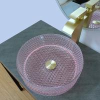 China Pink Bottom Round Glass Sink Bowl Bathroom 15 Inch Height 15.8 Inch for sale