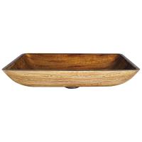 China 22 Inch Dark Brown Bathroom Sink 12mm Tempered Glass Rectangular With A Sleek Vessel Faucet for sale