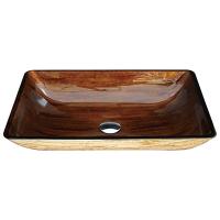 China 22 Inch Dark Brown Bathroom Sink 12mm Tempered Glass Rectangular With A Sleek Vessel Faucet for sale