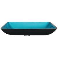 China Tempered Glass Blue Rectangle Vessel Sink 560 * 360 * 110mm With Faucet for sale