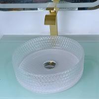 China Clear Glass Vessel Sinks Crystal Diamond Table Top Round Wash Basin 395 * 395 * 120mm for sale