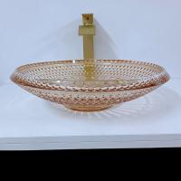 China Round Wash Basin Bowl Crystal Glass Amber Color Bathroom L450 * W450 * H120mm for sale