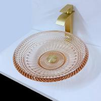 China Round Wash Basin Bowl Crystal Glass Amber Color Bathroom L450 * W450 * H120mm for sale