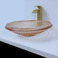 China Round Wash Basin Bowl Crystal Glass Amber Color Bathroom L450 * W450 * H120mm for sale
