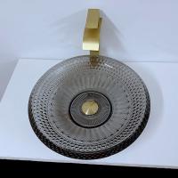 China Transparent Shallow Wash Basin Modern Round 19mm Black Bowl Sink Bathroom for sale