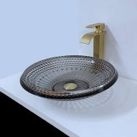 China Transparent Shallow Wash Basin Modern Round 19mm Black Bowl Sink Bathroom for sale