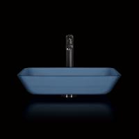 China Handmade Toughened Glass Sink Matt Vessel Light Blue Vanity Rectangular for sale