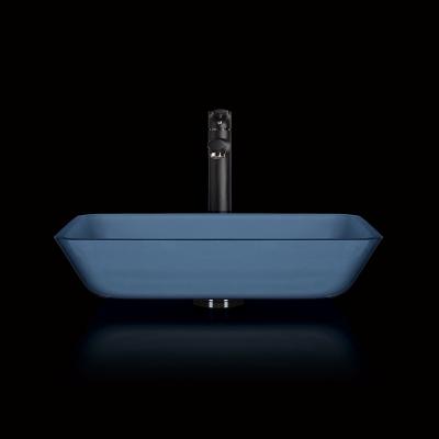 China Handmade Toughened Glass Sink Matt Vessel Light Blue Vanity Rectangular for sale