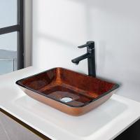 China Russet Brown Tempered Glass Basin Bowl Rectangular Table Top Solid for sale
