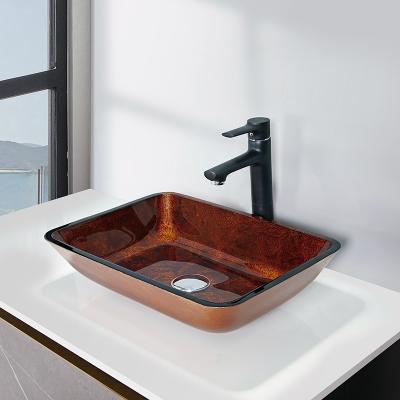 China Russet Brown Tempered Glass Basin Bowl Rectangular Table Top Solid for sale