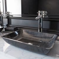 China Dark Green Bathroom Wash Basins 18 Inch Gray Onyx Handmade Rectangular for sale