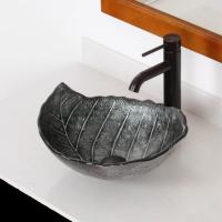 China Leaf Shaped Large Oval Vessel Sink Tempered Glass Gray Countertop for sale
