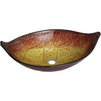 China 12mm Classic Bathroom Sink 180mm Leaf Shape Oval Shape Table Top Wash Basin Gold Copper for sale