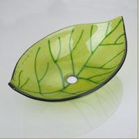 China 565mm Length Countertop Wash Basin Green Leaf 365mm Width Hot Melted Hand Drawing for sale