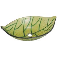 China 565mm Length Countertop Wash Basin Green Leaf 365mm Width Hot Melted Hand Drawing for sale