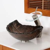 China 180mm Leaf Shaped Countertop Wash Basin 12mm Thick Brown Hot Melted And Hand Drawing for sale