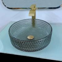 China Modern Countertop Glass Wash Basin Black Table Top 120mm Height Artistic for sale