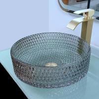 China Modern Countertop Glass Wash Basin Black Table Top 120mm Height Artistic for sale