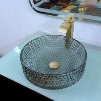 China Modern Countertop Glass Wash Basin Black Table Top 120mm Height Artistic for sale