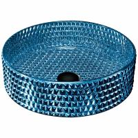 China Electroplated Blue Modern Glass Wash Basin , Blue Glass Vessel Sink for sale