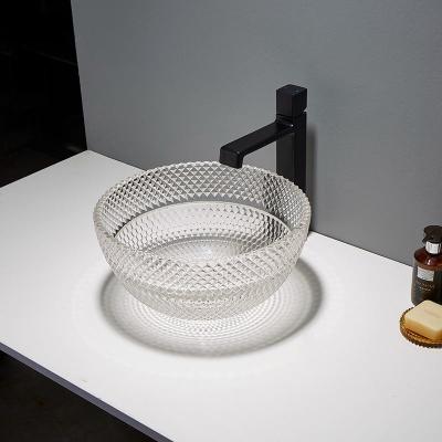 China Deep Raised Bowl Bathroom Sinks Vessel Crystal Clear Washing for sale