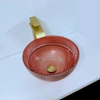 China Shinning Glass Rose Gold Vessel Sink Square Above Counter Electroplated for sale
