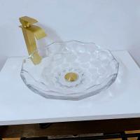 China Shinning Glass Wash Basin Transparent Faceted Shape Bathroom Sink Basin for sale
