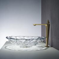 China Shinning Glass Wash Basin Transparent Faceted Shape Bathroom Sink Basin for sale