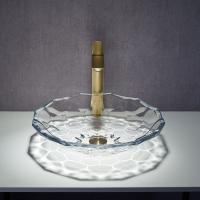 China Shinning Glass Wash Basin Transparent Faceted Shape Bathroom Sink Basin for sale