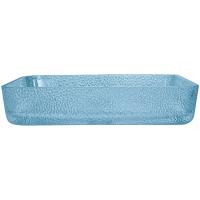 China Modern Rectangle Counter Top Basin Glass Bathroom Water Blue Color Lacquered for sale