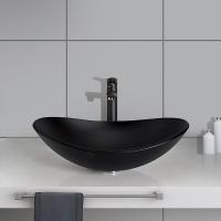 China Ingot Shape Acid Matt Black Vanity Basin Bathroom 540mm Length Tempered Glass Easy Clean for sale