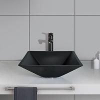 China 142mm Acid Matt Black Basin Square Funnel Shape Tempered Bathroom for sale