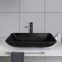 China Acid Matt Bathroom Wash Basins Black Round Tempered Glass Vessel Sink for sale