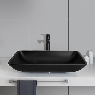 China Acid Matt Bathroom Wash Basins Black Round Tempered Glass Vessel Sink for sale