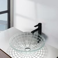China Tempered Glass Wash Basin Bowl 420mm Length Round Glass Vessel Vanity Sink for sale