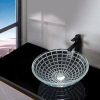 China Tempered Glass Wash Basin Bowl 420mm Length Round Glass Vessel Vanity Sink for sale