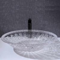 China Oval Shape Wash Basin Bowl Counter Top Crystal Clear Vanity 530mm Length for sale