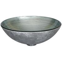China Silver Tempered Glass Sink Vessel Brushed Line With Foil 420 * 420 * 145mm for sale