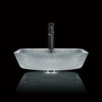 China 400mm Length Countertop Vanity Sinks Crystal Clear Glass Vessel Diamond Square for sale