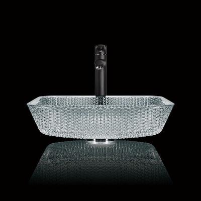 China 400mm Length Countertop Vanity Sinks Crystal Clear Glass Vessel Diamond Square for sale
