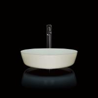 China 110mm Height Glass Basin Bowl 420mm Length Textured Round White Vessel Sink for sale