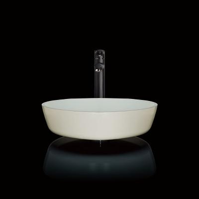China 110mm Height Glass Basin Bowl 420mm Length Textured Round White Vessel Sink for sale