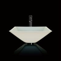 China Funnel Shaped Bathroom Wash Basins Lacquered Tempered Glass White Bathroom Sink Bowl for sale