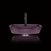 China Smooth Countertop Vanity Sinks Diamond Purple Crystal 12mm Square Glass Bathroom Sinks for sale