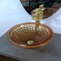 China Vanity Artistic Round Basin Bowl Italian Design Amber Glass Vessel Sink for sale